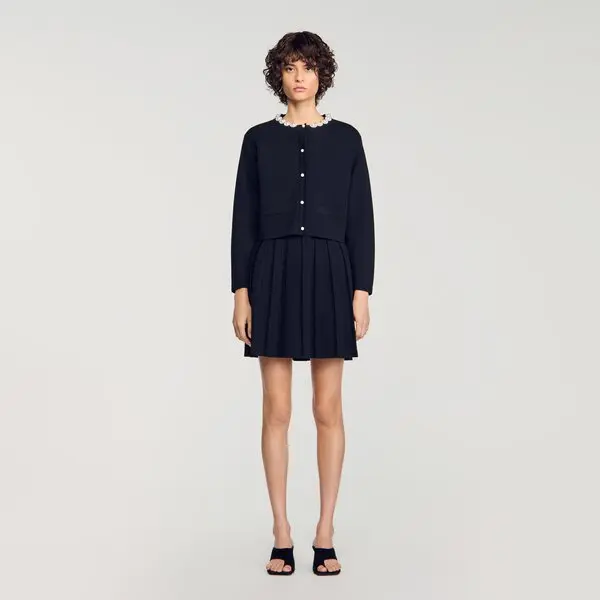 Sandro Cardigan With Pearl Flower Collar