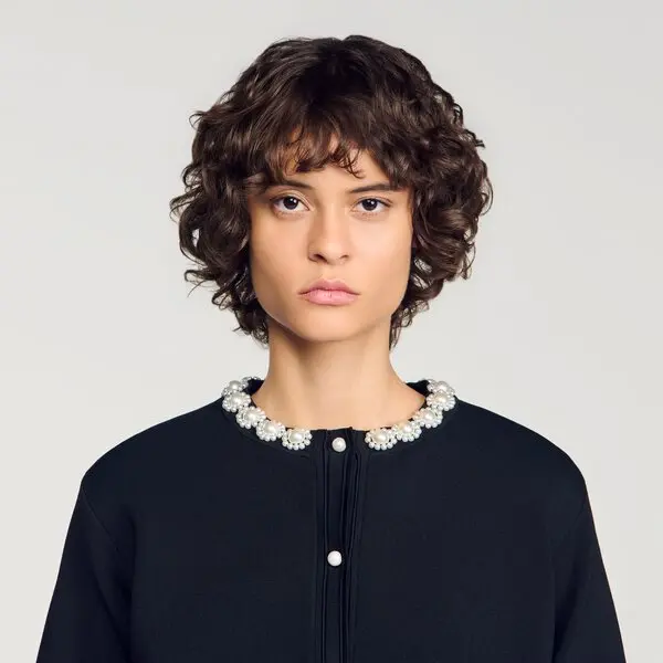 Sandro Cardigan With Pearl Flower Collar