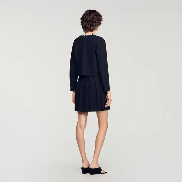 Sandro Cardigan With Pearl Flower Collar