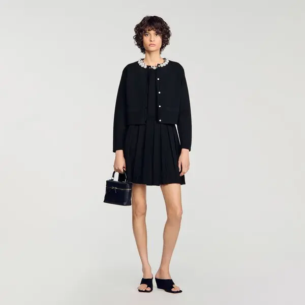 Sandro Cropped Cardigan With Pearl Flower Collar