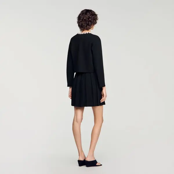 Sandro Cropped Cardigan With Pearl Flower Collar