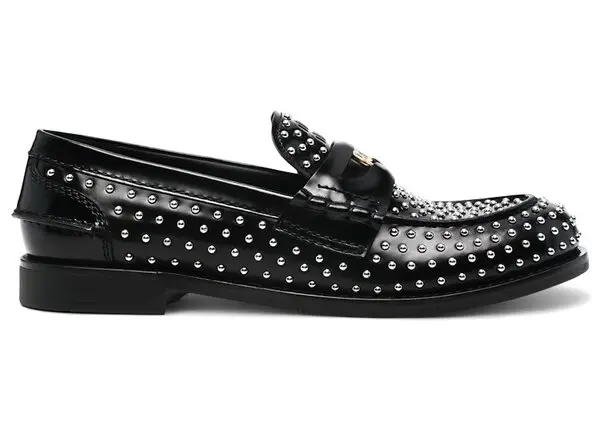 Miu Miu Studded Leather Loafers - Black