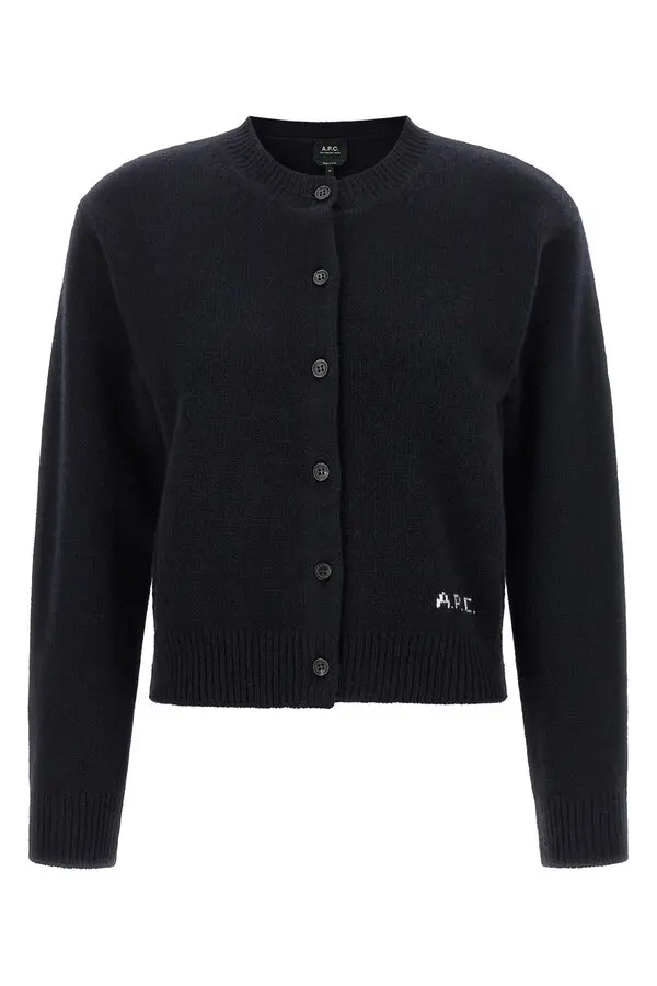 A.p.c. Lila' Wool Cardigan With Logo Intarsia