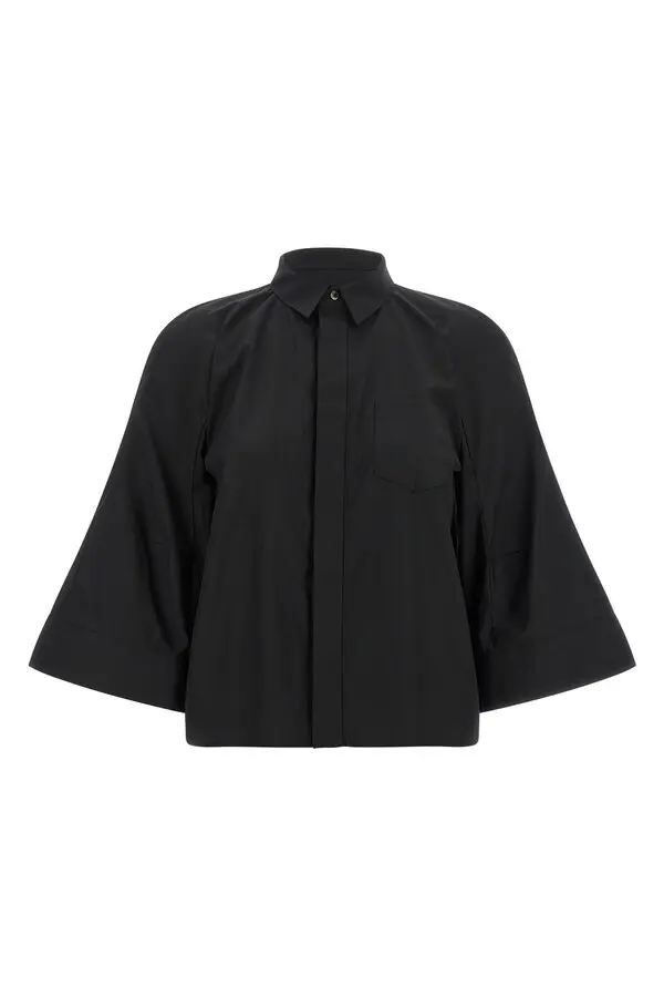 Sacai Poplin Shirt With Wide Sleeves - Black