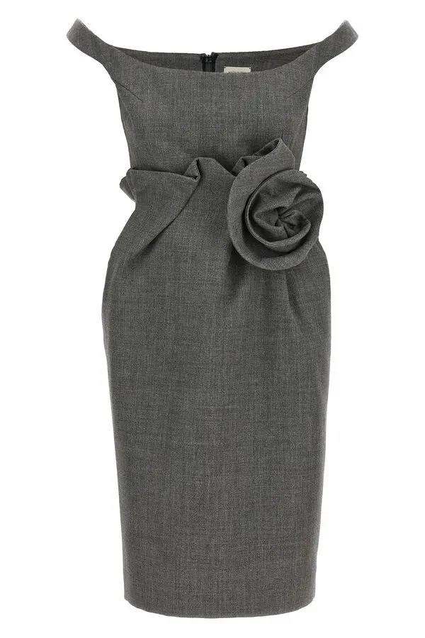 Magda Butrym 3d Floral Applique Wool Silk Dress