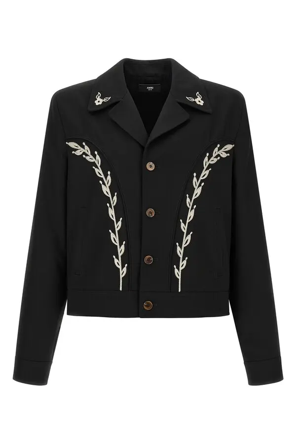 Amiri Cropped Western Jacket With Floral Embroidery - Black