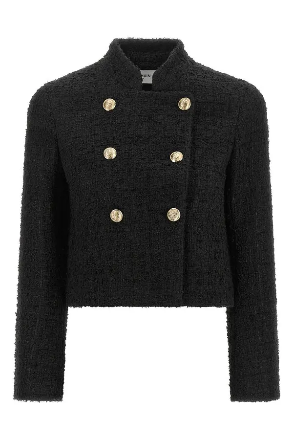 Balmain Double-breasted Tweed Short Jacket - Black
