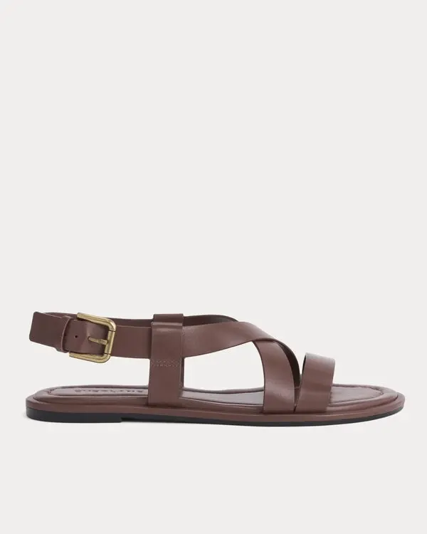 Everlane Strappy Leather Flat Sandals With Buckle Detail - Rum