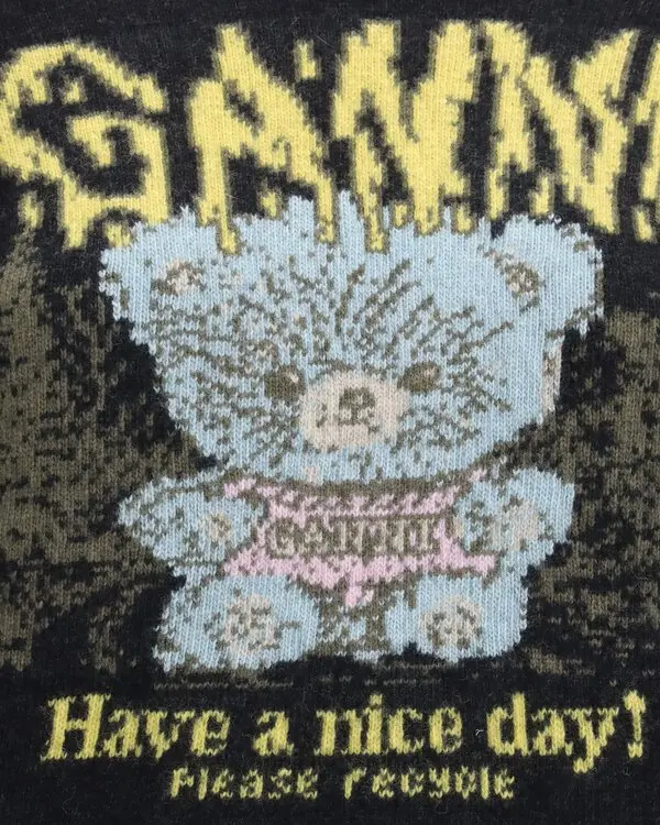 GANNI Wool Sweater With Graphic Teddy Bear Print