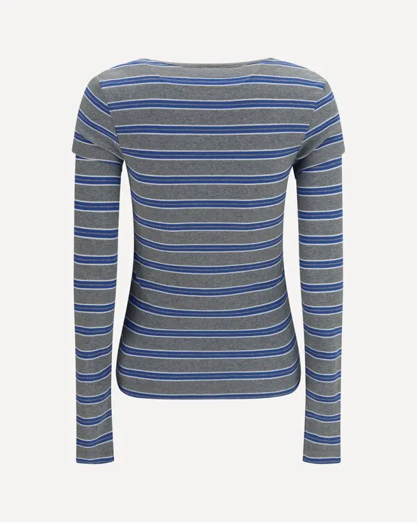 GANNI Ribbed V-neck Long-leeve T-hirt