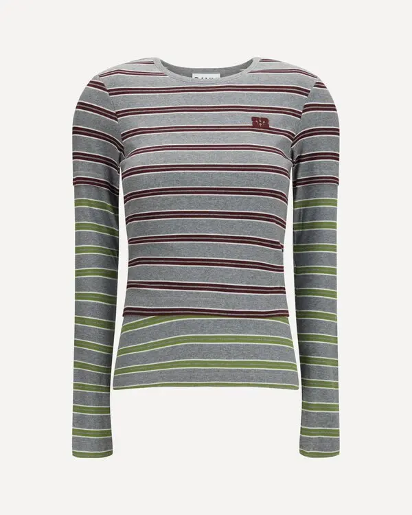 GANNI Double-sleeve Striped Cotton T-shirt - Grey