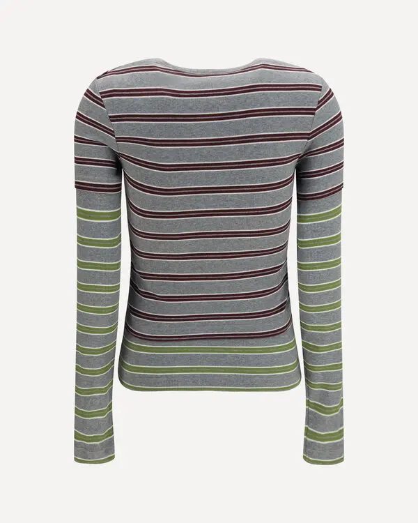 GANNI Double-sleeve Striped Cotton T-shirt - Grey