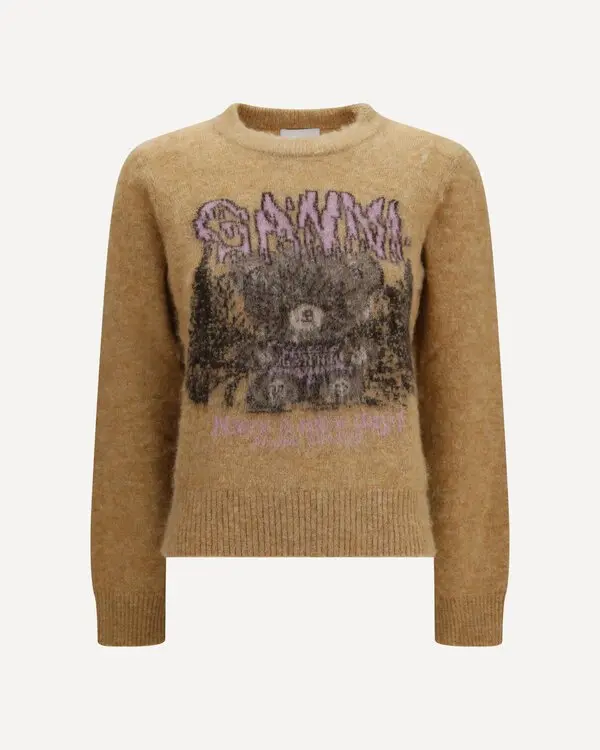 GANNI Teddy Brushed Alpaca Crewneck Sweater - Beige