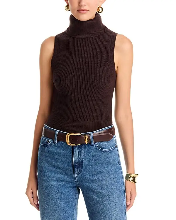 Michael Kors Wool Sleeveless Turtleneck Sweater - Chocolate