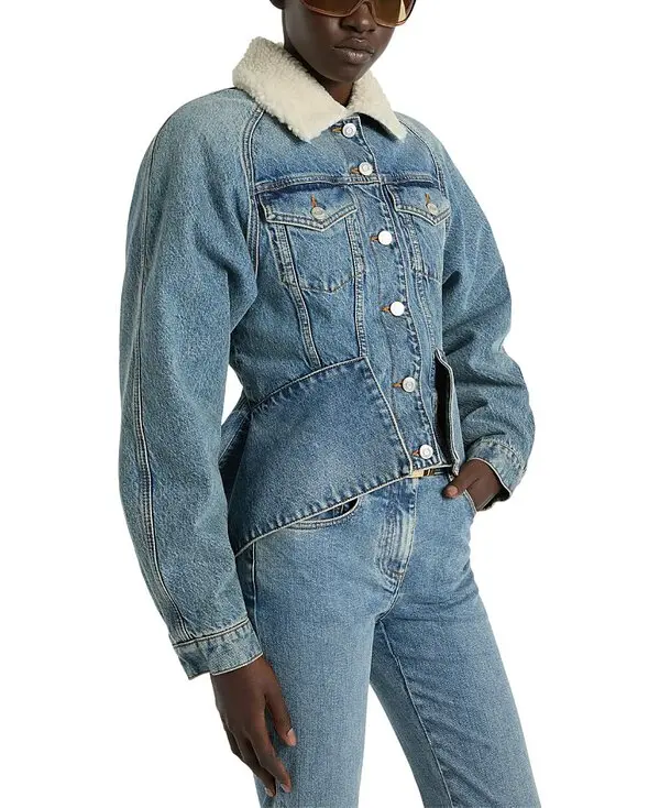 Balmain Faded Denim Peplum Jacket - Blue