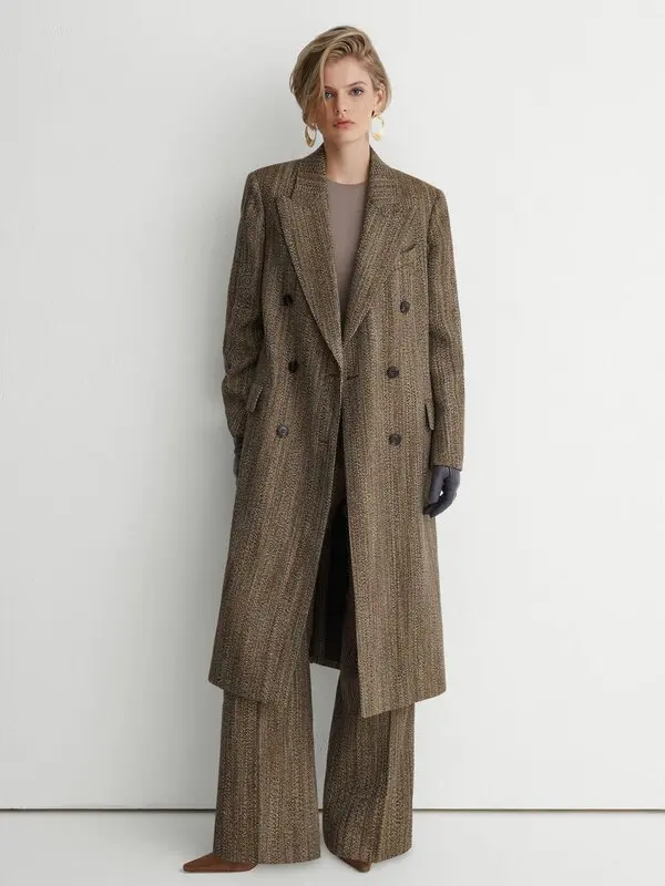 ATELIER Wool-blend Textured Double-breasted Coat
