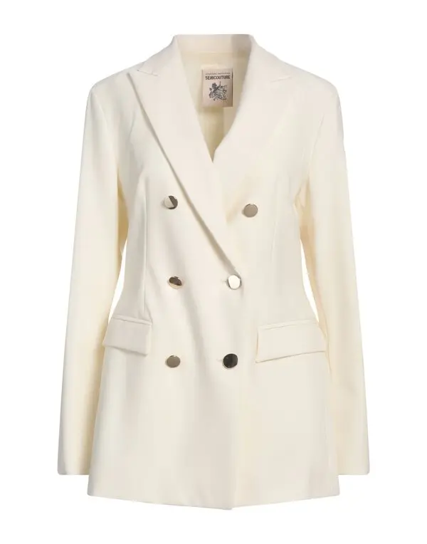 SEMICOUTURE Blazer Ivory Size Polyester, Virgin Wool, Elastane