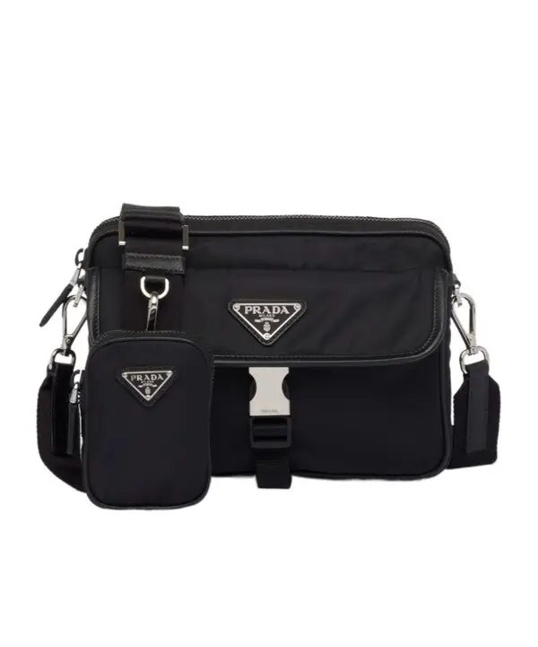 Prada Re-nylon And Saffiano Logo Shoulder Bag - Black