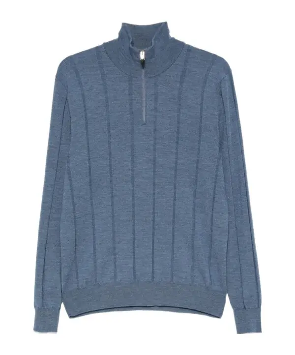 Canali Ribbed Quarter-zip Sweater - Blue