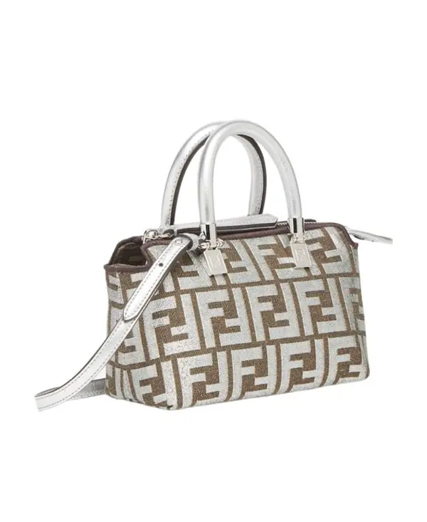 Fendi Small Boston Bag In Laminated Jacquard Ff Fabric