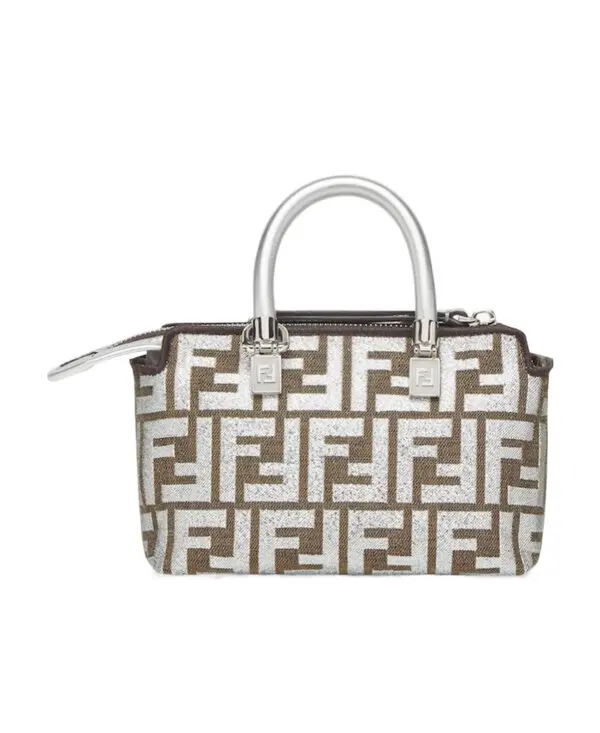Fendi Small Boston Bag In Laminated Jacquard Ff Fabric