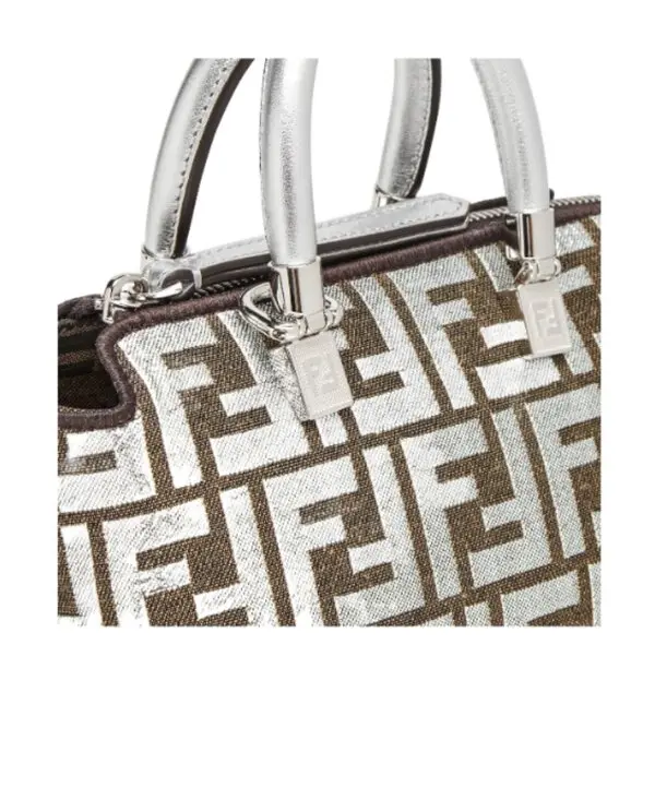 Fendi Small Boston Bag In Laminated Jacquard Ff Fabric