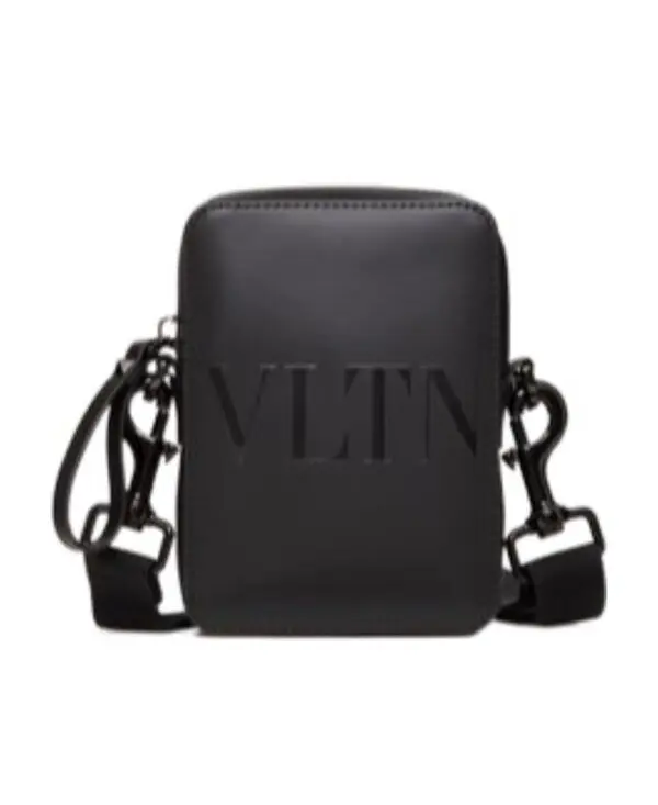 Valentino Garavani Vltn Logo Printed Zip-up Shoulder Bag - Black