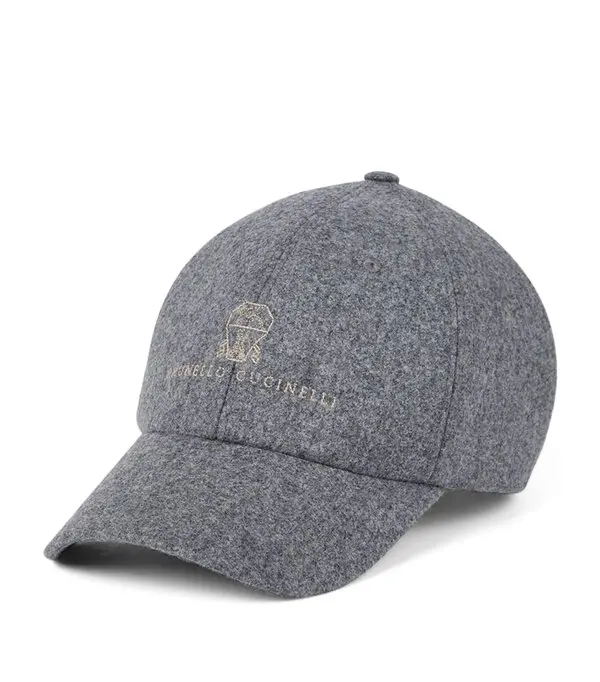 Brunello Cucinelli Virgin Wool Logo Cap - Grey