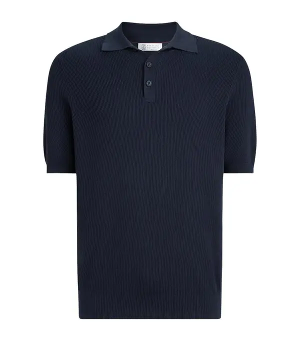 Brunello Cucinelli Cotton Rib-knit Polo Shirt - Blue