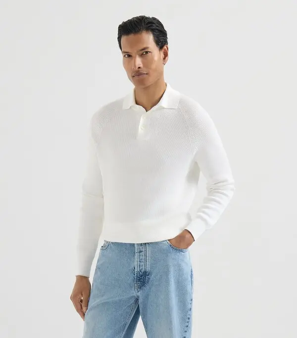 Brunello Cucinelli Cotton Rib-knit Polo Sweater