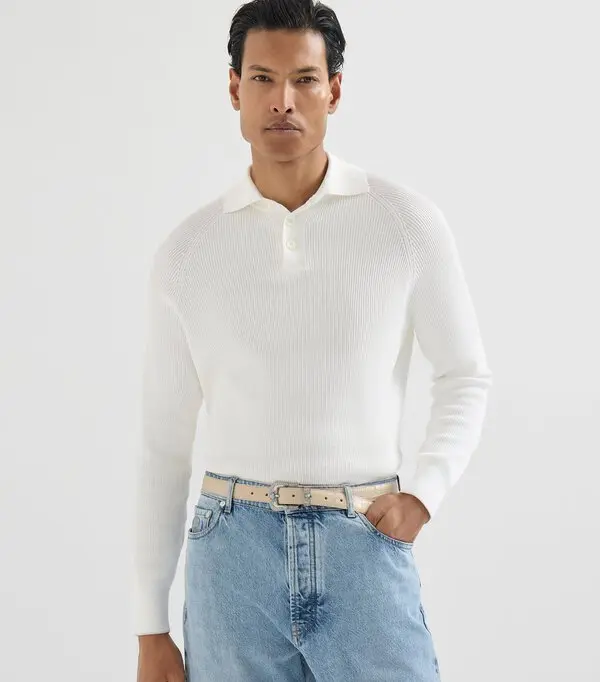 Brunello Cucinelli Cotton Rib-knit Polo Sweater