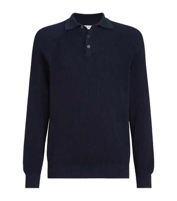 Brunello Cucinelli Cotton Rib-knit Polo Sweater - Blue