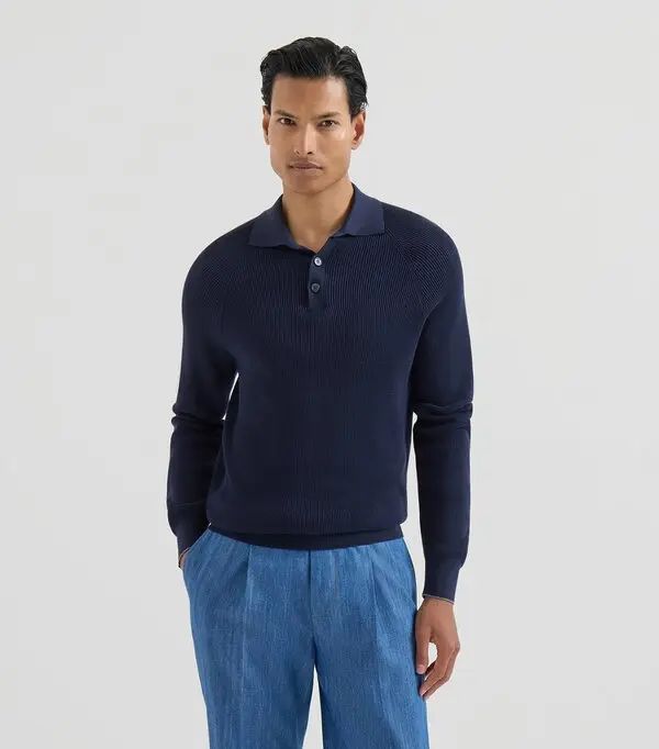 Brunello Cucinelli Cotton Rib-knit Polo Sweater