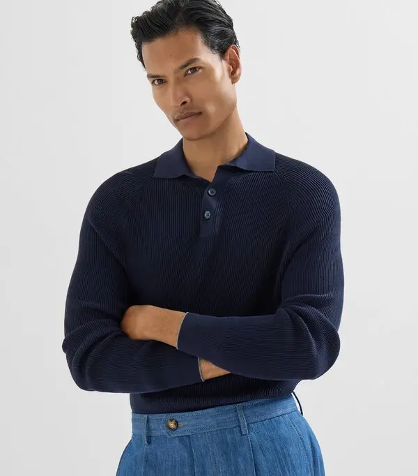 Brunello Cucinelli Cotton Rib-knit Polo Sweater