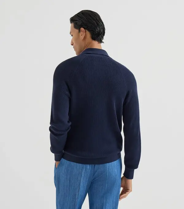 Brunello Cucinelli Cotton Rib-knit Polo Sweater