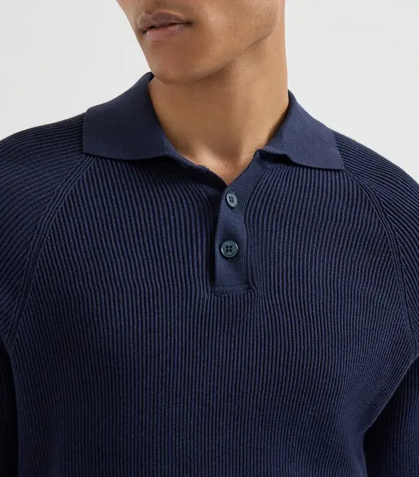 Brunello Cucinelli Cotton Rib-knit Polo Sweater