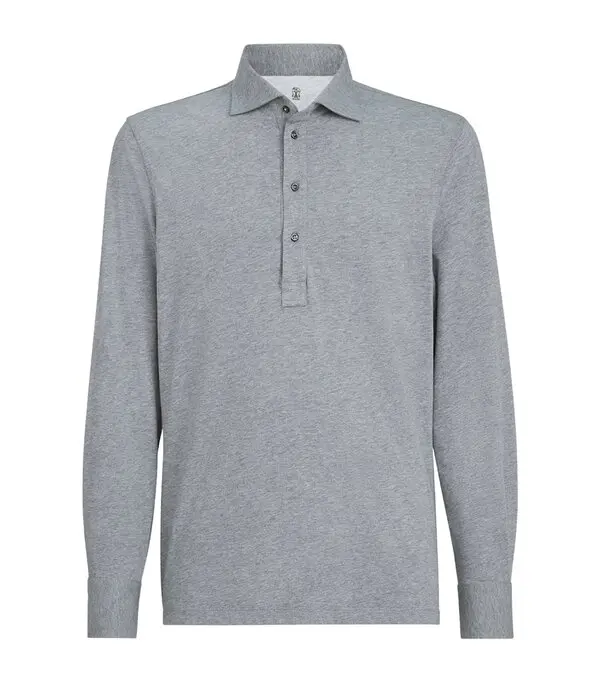 Brunello Cucinelli Cotton Long-sleeve Polo Shirt - Grey