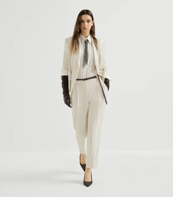 Brunello Cucinelli Comfort Viscose Couture Twill Slouchy Trousers - White
