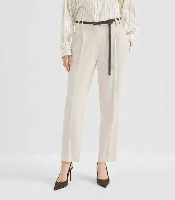 Brunello Cucinelli Comfort Viscose Couture Twill Slouchy Trousers - White