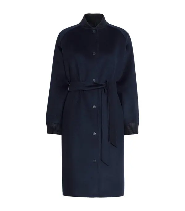 Max Mara Virgin Wool Quilted Coat - Navy