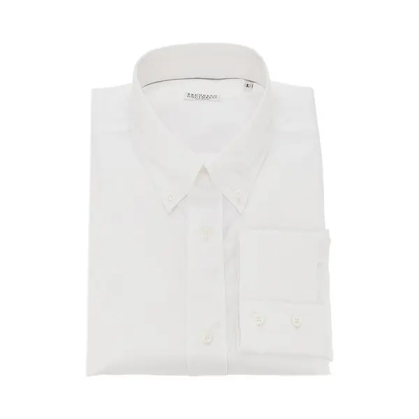 Brunello Cucinelli Twill Hirt With Button-down Collar - White
