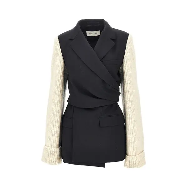 Dries Van Noten Wool Blazer With Knitted Sleeves - Black
