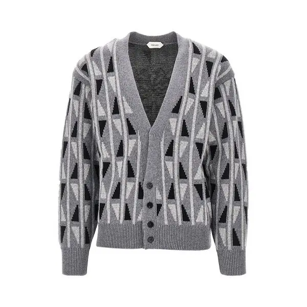 Versace Jacquard Wool And Cashmere Cardigan With Medusa Motif