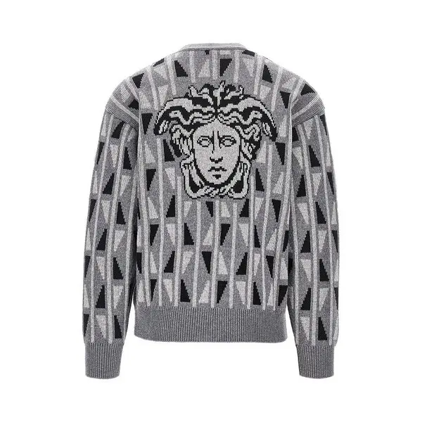 Versace Jacquard Wool And Cashmere Cardigan With Medusa Motif