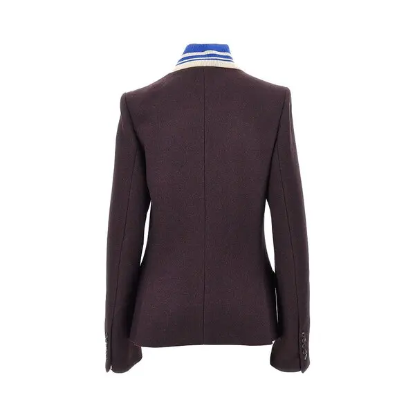 Dries Van Noten Wool-blend Cloth Jacket With Striped Ribbed Knit V-neck - Purple