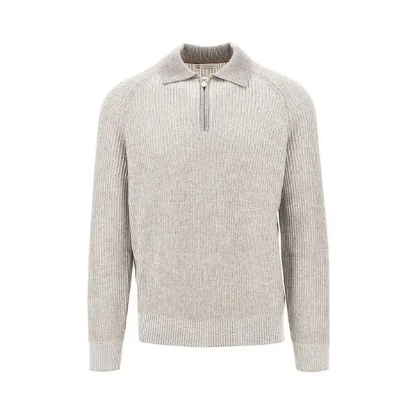 Brunello Cucinelli Cashmere Knit Polo Sweater - Grey