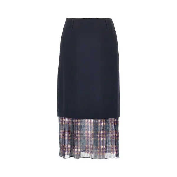 Dries Van Noten Midi Skirt With Checked Insert - Blue