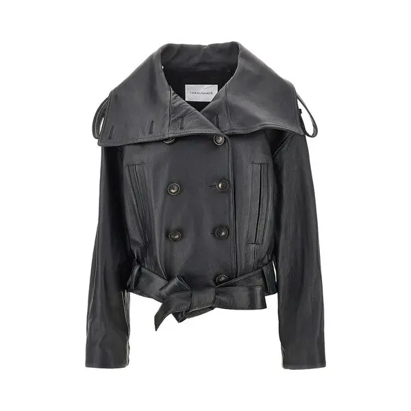 7 For All Mankind Leather Double-breasted Jacket With Self-tie Belt