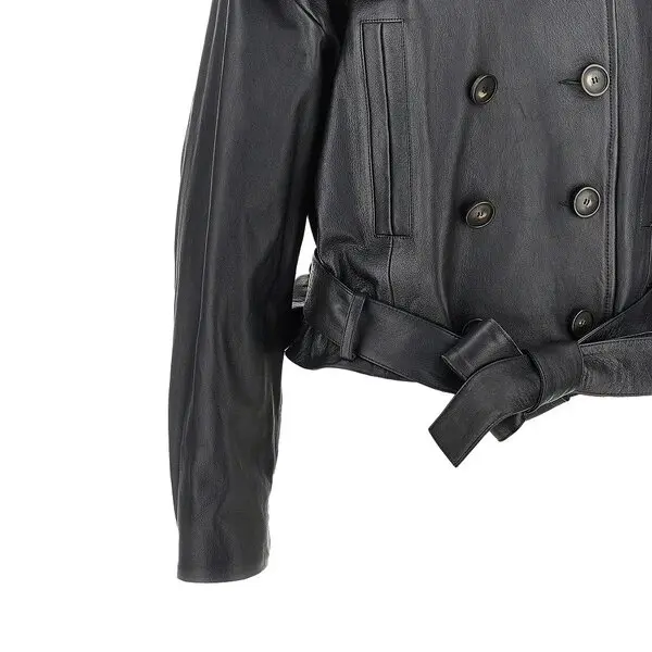 7 For All Mankind Leather Double-breasted Jacket With Self-tie Belt