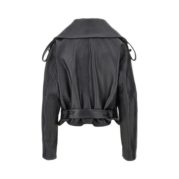 7 For All Mankind Leather Double-breasted Jacket With Self-tie Belt